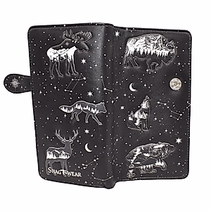 Shag Wear Black Animal Constellations Large Wallet for Women and Teen Girls Vegan Faux Leather Black 7"