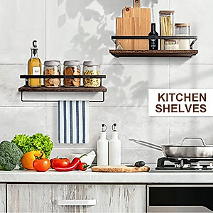 AGM Floating Shelves, Bathroom Floating Shelf Set of 2, Carbonized Black Wall Storage Shelf with Towel Bar, Wall Mounted Shelves for Plants, Book, Bathroom, Bedroom, Kitchen, Living Room Decoration