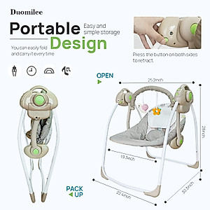 Baby Swing for Infants to Toddler, Portable Automatic Swing with Music, Adaptable Speed - 6-25 lbs, 0-9 Months