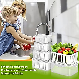 Fruit Storage Containers for Fridge - 10-Piece Kitchen Organizers Leak Proof Produce Saver and Veggie Storage Bins Set for Refrigerator, Plastic Airtight Food Storage Containers with Lids & Handle