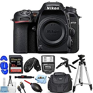 Nikon D7500 DX-Format Digital SLR Body - Pro Bundle Includes: Extreme Pro 32GB SD, Flash, Tripod, Gadget Bag, HDMI Cable and More