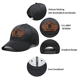Foakecb US Army Veteran Hat with Leather Patch Military Insignia Cap for Men and Women- Black