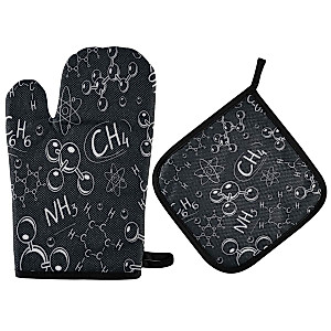 ZZXXB Chemistry Science Oven Mitts and Pot Holders Set of 2 Heat Resistant Non-Slip Kitchen Gloves for Cooking Baking Barbecue Grilling