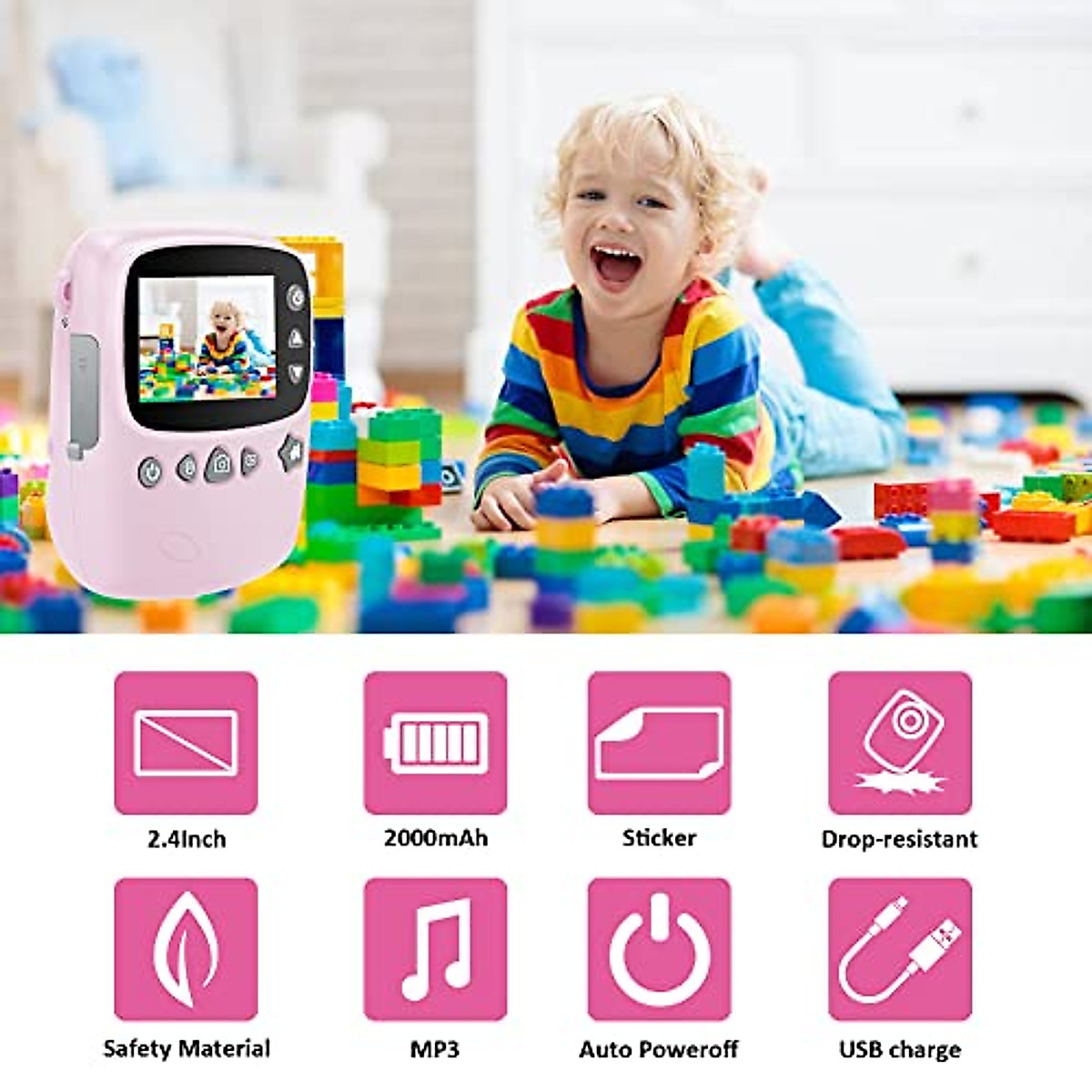 Lincom Tech Instant Print Camera Kids - Kids Digital Print Camera 18MP 1080P HD Video Recorder Zero Ink Portable Cameras Creative Print Toddler Camera Toys Gifts 3-12 Years Old Boys and Girls (Pink)