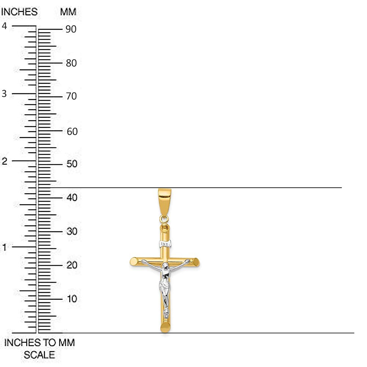 Diamond2Deal Gift for Mothers Day 14K Yellow Gold Two-tone Hollow Religious Crucifix Cross Pendant Fine Jewelry for Women (L- 41 mm W- 20 mm)