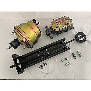 BST BSSP Universal Firewall Mount Power Brake Pedal Assembly w/ 7" Dual Booster & Master Underdash Mount Master Cylinder Disc Kit Standard Cast Iron & Zinc Plated