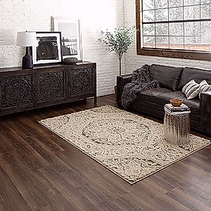 Mohawk Home Francesca Ornamental Medallion Light Gray 8' x 10' Shag Area Rug Perfect for Living Room, Dining Room, Office