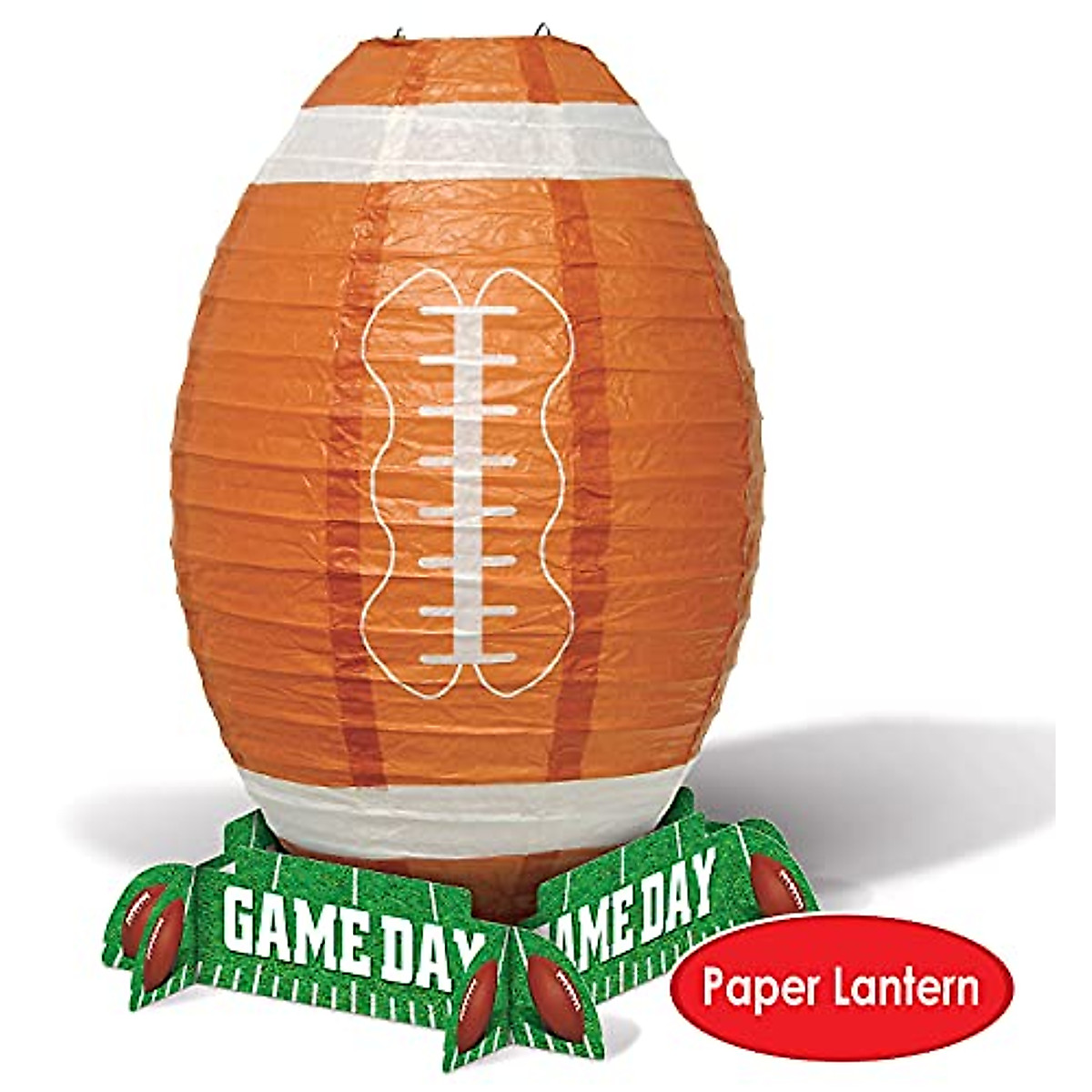 Beistle 2 Piece Football Paper Lanterns Table Centerpiece Decorations – Sports Theme Game Day Party Supplies, 11", Green/White/Brown