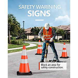 (8 Pack) BATTIFE Traffic Cones 28 Inch with Black Weighted Base,Durable PVC Orange Cone for Traffic Control,Construction Events, Driveway Road Parking Lot