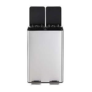 Casa Andrea Milano 15-Gallon Hands-Free Dual Compartment Recycling Kitchen Step Trash Can with Soft-Close Lid, Plastic Inner Buckets