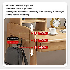 Articles for daily use Solid Wood Children’s Desk Set, Height Adjustable Children’s Wooden Study Table with Drawers and Bookshelves, Boys and Girls Study Tables and Chairs (Natural Wood)