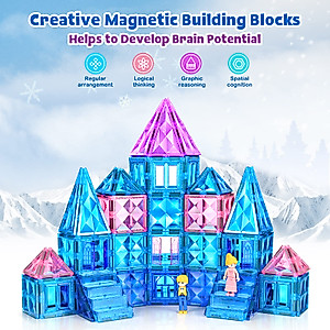 BENOKER 102pcs Frozen Castle Magnetic Tiles - 3D Diamond Building Blocks, STEM Educational Kids Toys for Pretend Play, 3 4 5 6 7 8 Year Old Girl Birthday Gifts for Your Princess and Prince