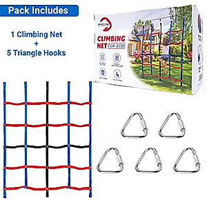 Climbing Net for Kids, Polyester Rope Ladder Jungle Gym Playground & Backyard Set, Ninja Warrior Style Obstacle Course Cargo Net for Kids Outdoor Treehouse, Swing Set Or Monkey Bar Attachment