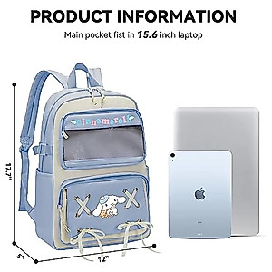 jkawzoy Japanese Cartoon Backpack, Cute Cool Book Bags for Teens Kawaii Backpacks with Kawaii Pins for Outdoor Travel Unisex Laptop Bookbags Blue