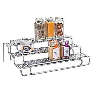 iDesign Classico Expandable Kitchen Spice Rack for Kitchen Pantry, Cabinet, Countertops - 3-Tier, Silver