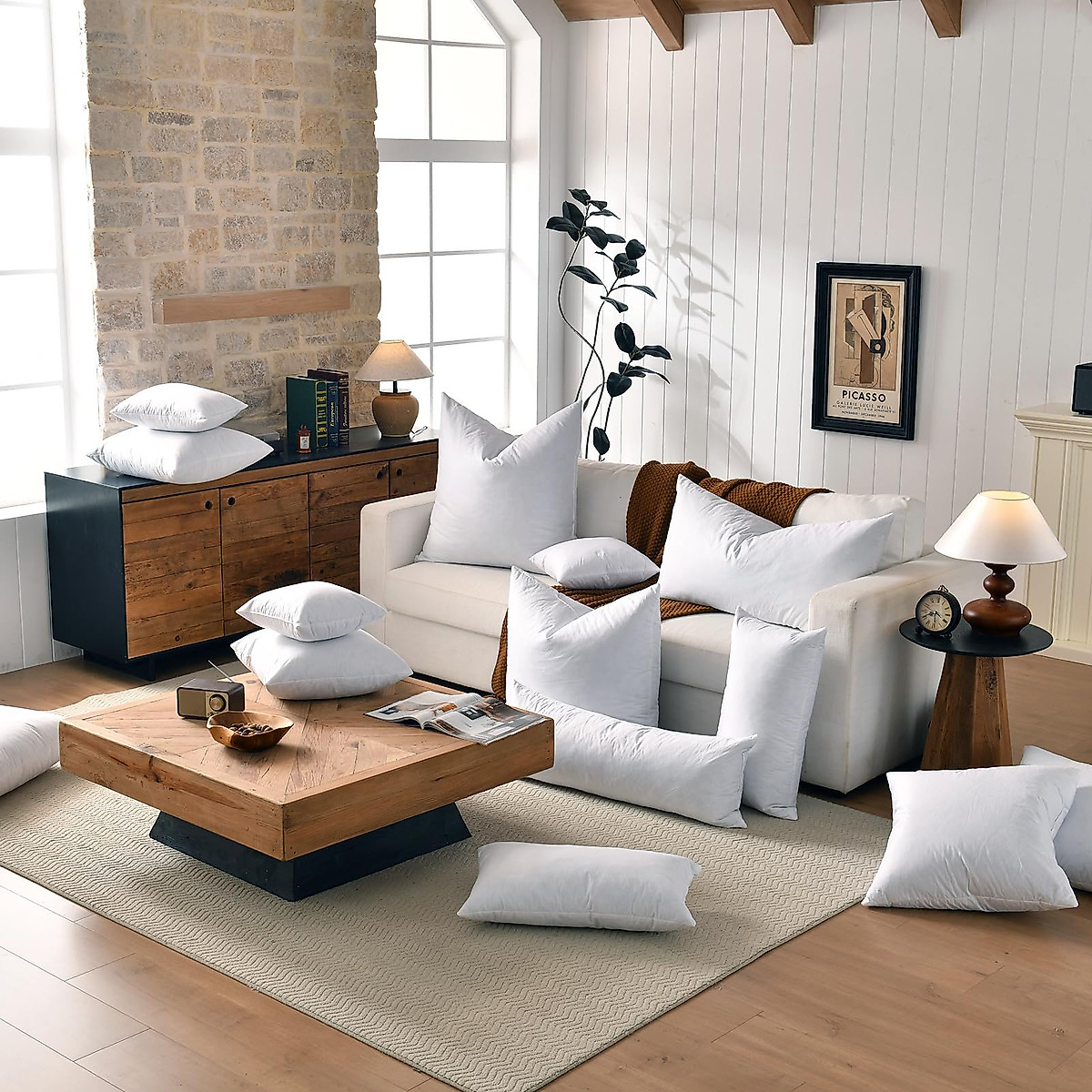 basic home 26x26 Euro Throw Pillow Inserts-Down Feather Pillow Inserts-Cotton Fabric-Set of 2-White