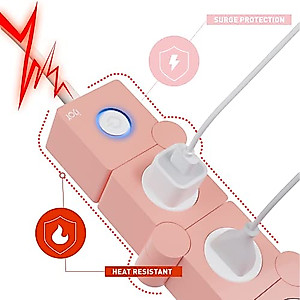 iJoy Flexible Power Strip- 3 AC Outlets and 2 USB Charging Ports with 5 Ft Extension Cord- 1250W/125V Decorative Surge Protector Outlet Extender for Home Office, Dorm, Room and More (Pink)