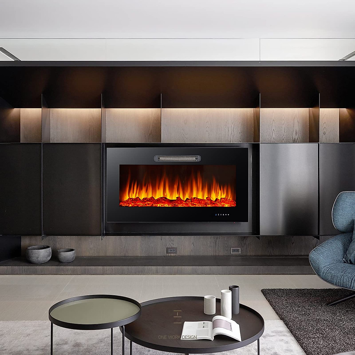 36 Inch Electric Fireplace Recessed and Wall Mounted, in-Wall Electric Fireplace with Adjustable Flame Colors, Touch Screen, Remote Control, Easy to Install,750w/1500w (36)