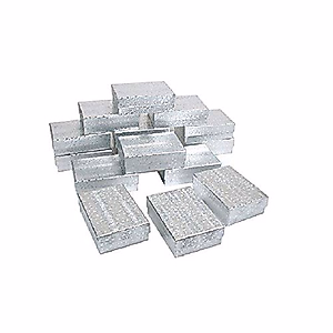 RJ Displays- 25 Pack Cotton Filled Silver Linen Jewelry Box for Pendant, Charm, Bracelet, Anklet, Ring, Earring, Necklace Chain Jewelry and Small Gift 2 5/8" x 1 1/2" x 1" (67 x 40 x 25 mm)-Size #21