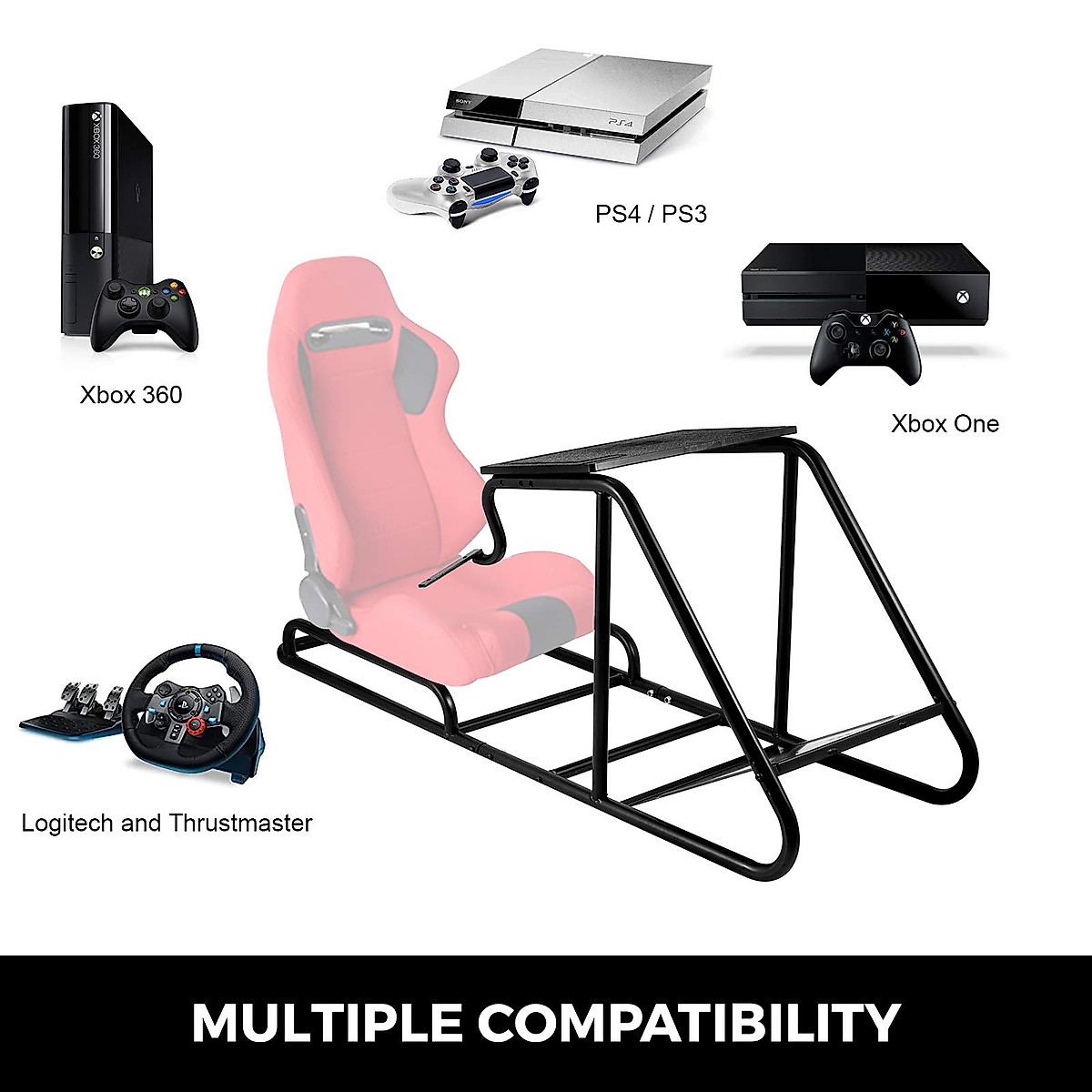 VEVOR Racing Simulator Stand Adjustable Steering Wheel Stand Carbon Steel Racing Wheel Stand fit for Logitech G25, G27, G29, G920, Racing Wheel Gaming Stand, Not Included Wheel,Pedals and Chair