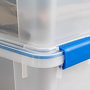 IRIS USA 60 Quart WEATHERPRO Plastic Storage Box with Durable Lid and Seal and Secure Latching, Clear With Blue Buckles, Weathertight, 3 Pack