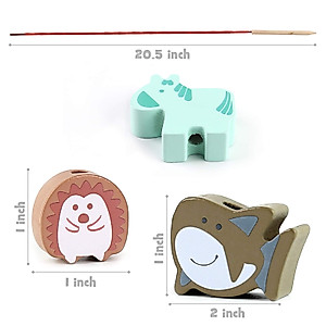 LOVESTOWN Wooden Lacing Beads, 67 PCS Stringing Beads Large Lacing Bead Animals Stringing Toy Montessori Toddler Preschool Toys for Toddlers Kid Birthday Gifts