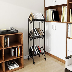 VENNQD Bookshelf Book Cart Rack Industrial Metal Bookcase 3 Tier Holder with Wheels Modern Stylish Design Magazines Files Album Recipe Book Storage Organizer for Sofa End Bed Beside (3 Tier)