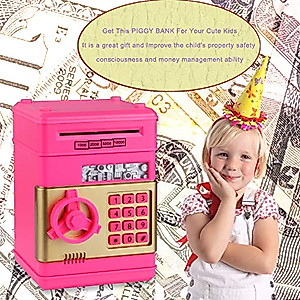 TUSEASY Piggy Bank, Birthday Toys Gifts for 4 5 6 7 8 9 10 Year Old Boys Girls, Electronic Real Money Coin ATM Machine, Plastic Large Saving Bank Safe Lock Box, Kids Kawaii Cute Stuff (Deeppink)