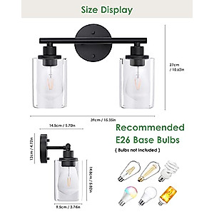 Bathroom Vanity Light,2 Light Black Bathroom Light Fixtures,Vanity Lights for Bathroom,Modern Wall Sconces with Clear Glass Shade,Bathroom Lamp,for Bathroom Vanity Bedroom Farmhouse Living Room