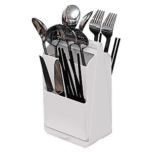 Coonice Cutlery Holder with Drip Tray Drawer, Flatware Organizer Sink Tidy Caddy Separable Parts Drawer Organizers Ivory White