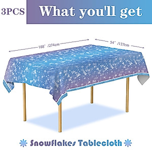OTTPOOM 3 Pieces Frozen Birthday Party Decorations Frozen Plastic Tablecloth Winter Snowflake Frozen Birthday Party Table Cloth for Christmas Winter Wonderland Decorations Supplies, 54 X 108 Inch