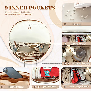 miss fong Diaper Bag Backpack Baby Diaper Bag, Large Leather Diaper Bag Backpack with Changing Pad, Stroller Straps, and 2 Insulated Pockets(Convertible, Brown)