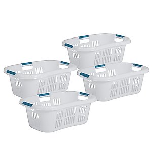 Rubbermaid 2.1-Bushel Small Hip-Hugger Portable Plastic Laundry Basket with Grab-Through Handles, White (4-Pack)