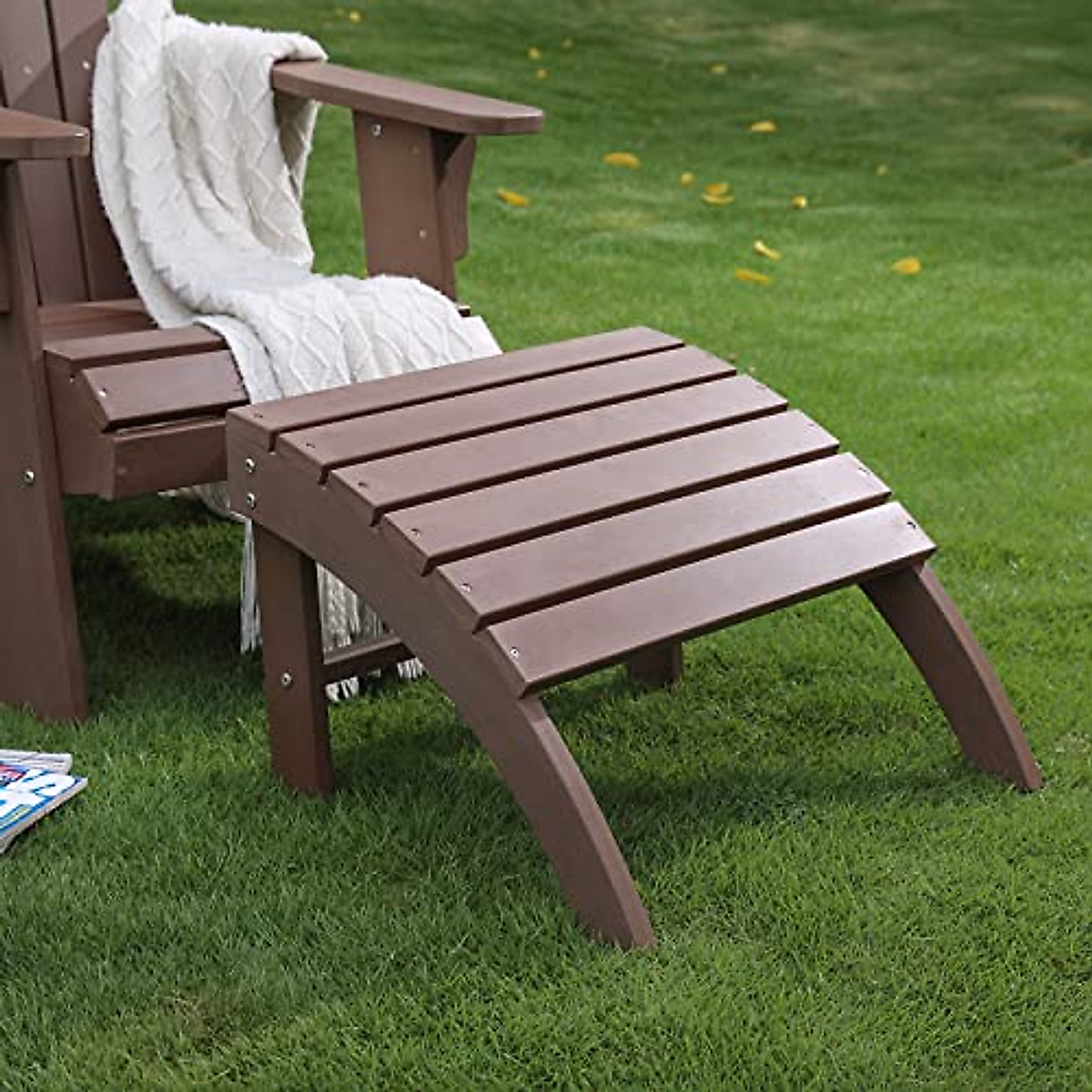 Psilvam Adirondack Ottoman, Adirondack Footstool for Adirondack Chair Weather Resistant Foot Rest for Outdoor Porch, Yard, Garden（Brown）