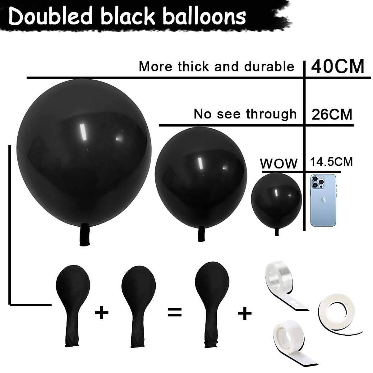 Captank Black Balloons Double Stuffed Balloon Garland Latex Different Size 18/12/5 inch Balloons Arch Kit for Birthday Anniversary Holiday New Year Halloween Ridder Star Wars Theme Party Decorations