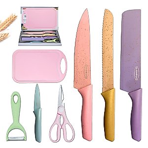 Professional Colorful Kitchen Knives Set of 7 Pieces, Non-Stick Blades with High Carbon Stainless Steel, Chef Knives Set for Cutting, Slicing, Paring, and Cooking