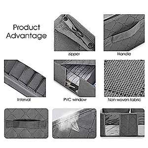 Under Bed Storage Clothes Organizer with Clear Window, 3 pack Foldable Underbed Containers with Reinforced Handle for Clothing, Blankets, Shoes, Toys(Grey)