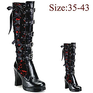Tied Shoes Cross Boots Kneeth Leather Cosplay Gothic Women Fashion Platform Bows Long Lace Boots for Women Red