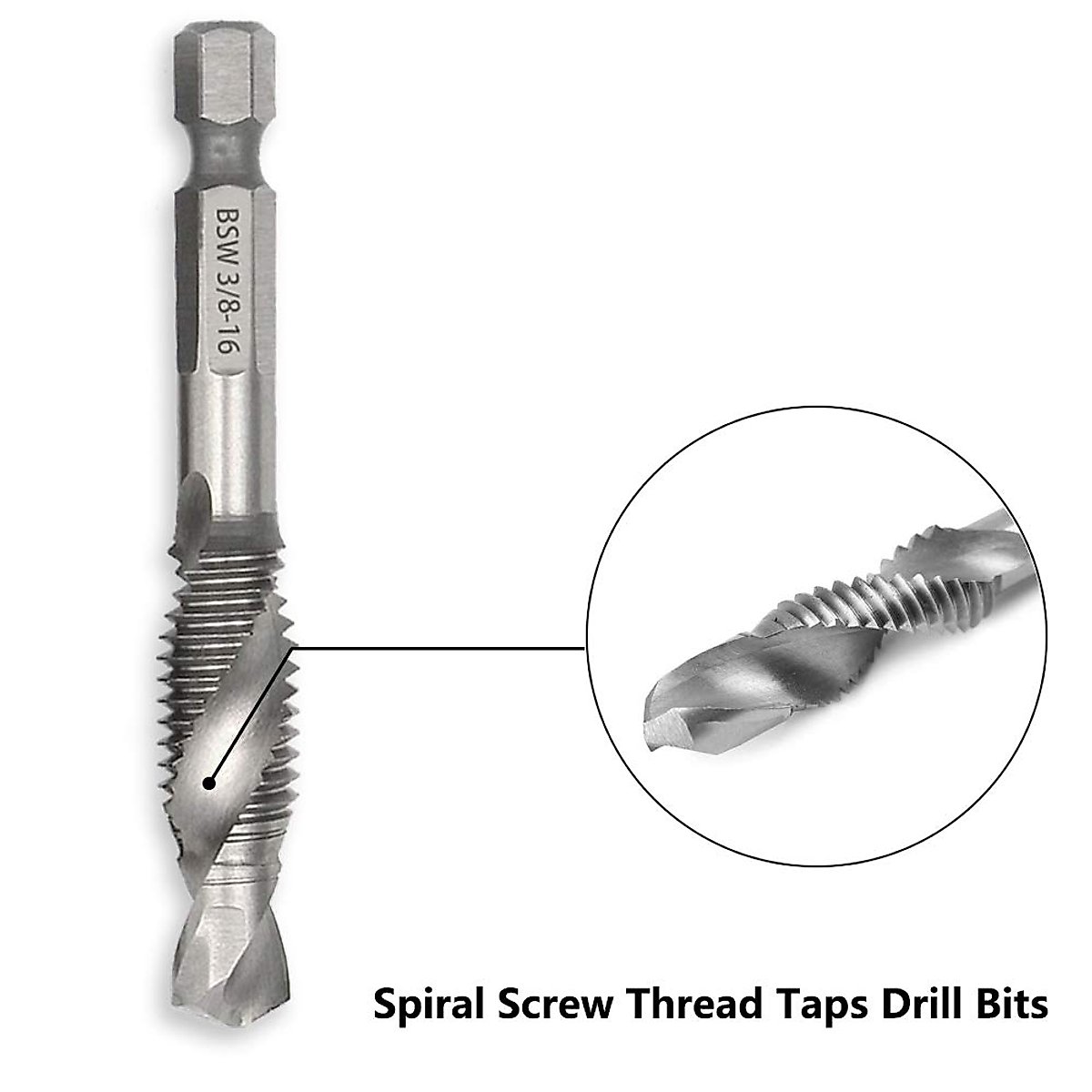 Saiper 6pcs Drill Tap Combination Bit Set (1/8''-3/8'') with 1/4" Hex Shank, HSS 4341 Drill Tap Countersink Screw Thread Bits