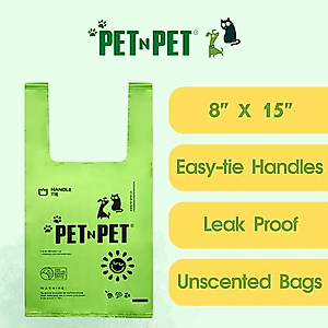 PET N PET Poop Bags 200 Counts Unscented, Dog Poop Bags with Easy Tie Handles Earth-Friendly Dog Waste Bags, Cat Litter Bags 8 x 15 inch, Completely Leak Proof, Easy Dispensing