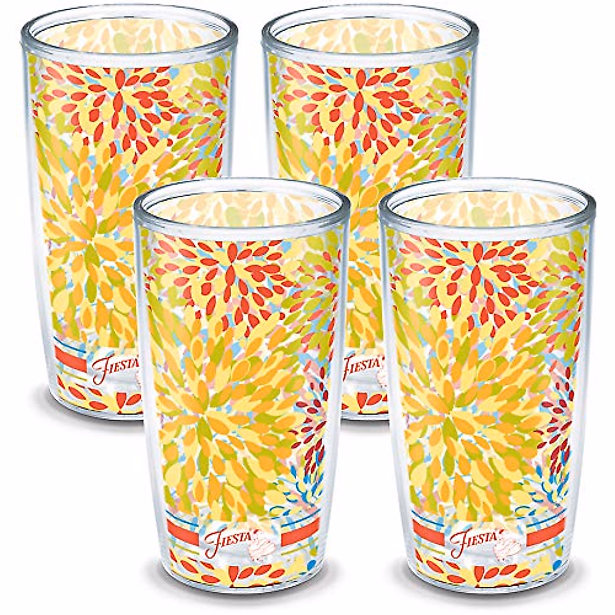 Tervis Made in USA Double Walled Fiesta Insulated Tumbler Cup Keeps Drinks Cold & Hot, 16oz - 4pk, Poppy Calypso