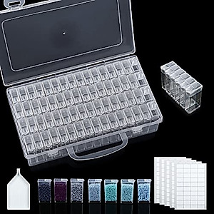 LEMESO 64 Grids Diamond Painting Bead Storage Individual Bead Containers with Label Sticker for Jewelry, Rhinestones, Seed, DIY Craft Supplies