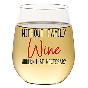 Without Family - Funny Wine Glass for Women, Best Friend Gift For Women, Funny Gifts for Her, Birthday Gifts for Women or Men, Unique Gift for Girlfriend, Sister, BFF, 15oz Stemless Wine Glass