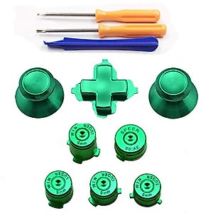 DIY Thumbstick Cap Joystick Analog Cap + Bullet ABXY + D-Pad Dpad Buttons with Screwdrivers Set for Xbox one Controller (Green)