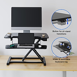 FLEXISPOT Motorized Standing Desk Converter 32" Black Electric Height Adjustable Stand up Desk Riser with Quick Release Keyboard Tray