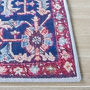 SAFAVIEH Tucson Collection Accent Rug - 3' x 5', Red & Navy, Persian Design, Non-Shedding Machine Washable & Slip Resistant Ideal for High Traffic Areas in Entryway, Living Room, Bedroom (TSN108Q)