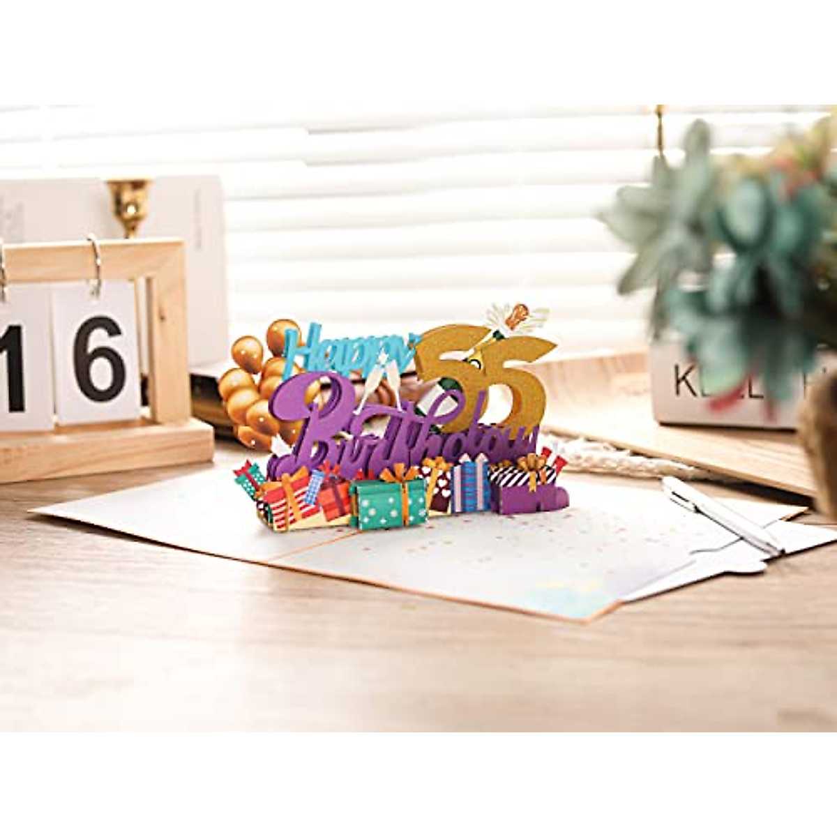 Liif Happy 55th Birthday 3D Greeting Pop Up Card, 55th Birthday Card For Women, Men, Mom, Dad - Balloon, Champagne, Funny, 55 Years Old, Celebration | With Message Note & Envelop | Size 8 X 6 Inch