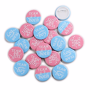 Team Girl & Team Boy Button Pins - Gender Reveal Party Games Baby Shower Party Ideas, Wear Your Guess, Girl or Boy, He or She Pin-Back Buttons (Set of 20, Round 1.5", Pink & Blue)