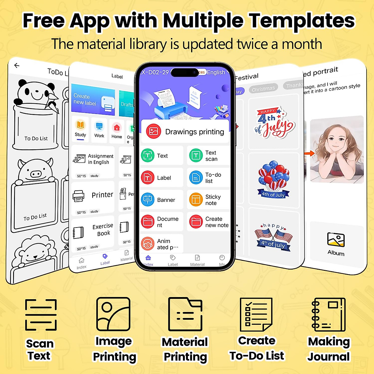 DOLEWA Mini Printer with 13 Rolls Sticker Paper, Sticker Printer, Portable Thermal Inkless Sticker Maker, Wireless Thermarote Label Printers for Photos, Study Notes, DIY, Journal, Memo (Black)