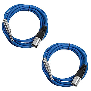 Seismic Audio - SATRXL-M10-2 Pack of 10 Foot 1/4 Inch TRS to XLR Male Patch Cables - Balanced - 10 Foot Patch Cord - Blue and Blue